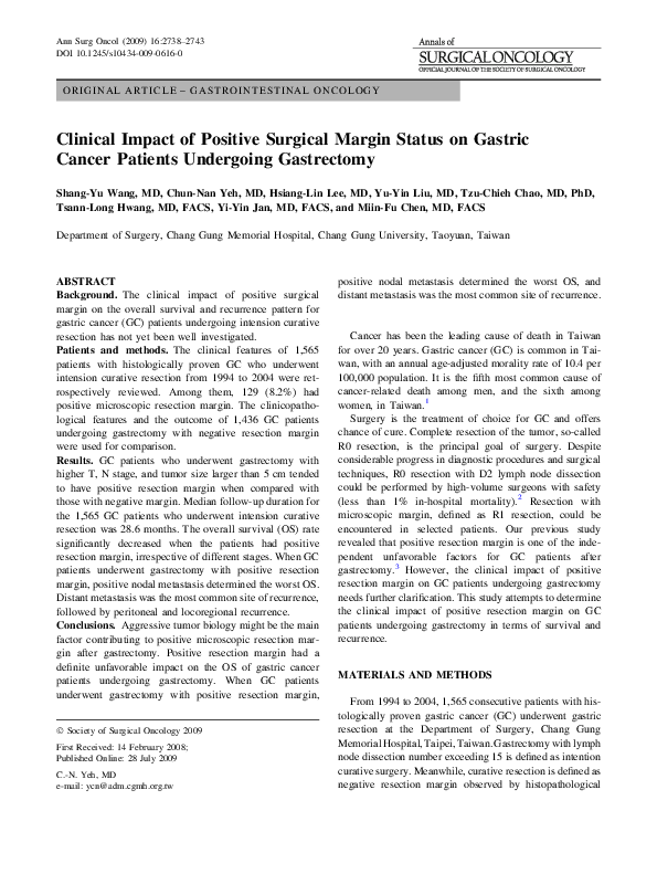 (PDF) Clinical Impact of Positive Surgical Margin Status on Gastric ...