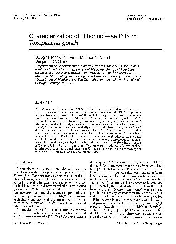 (PDF) Characterization of ribonuclease P from Toxoplasma gondii