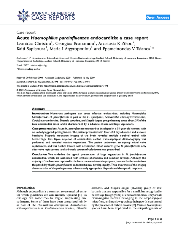 (PDF) Acute Haemophilus parainfluenzae endocarditis: a case report