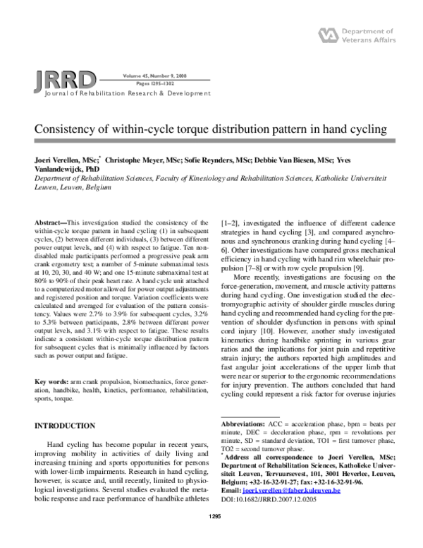 Pdf Consistency Of Within Cycle Torque Distribution Pattern In Hand