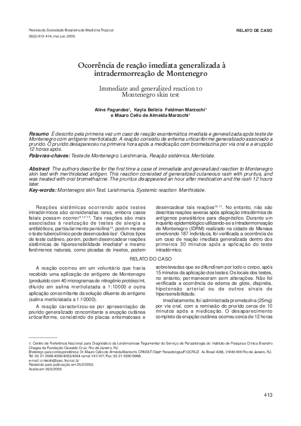 (PDF) [Immediate and generalized reaction to Montenegro skin test]