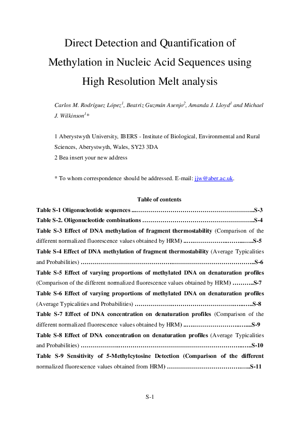 Pdf Direct Detection And Quantification Of Methylation In Nucleic Acid Sequences Using High