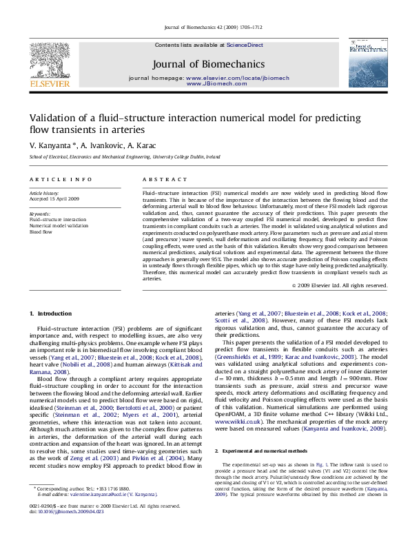 Pdf Validation Of A Fluidstructure Interaction Numerical Model For