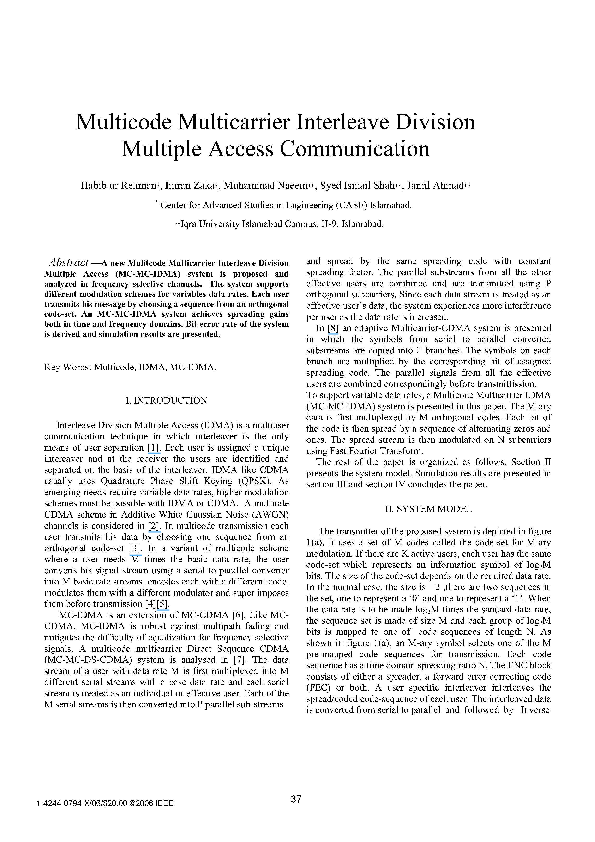 (PDF) Multicode Multicarrier Interleave Division Multiple Access Communication | Muhammad Naeem ...