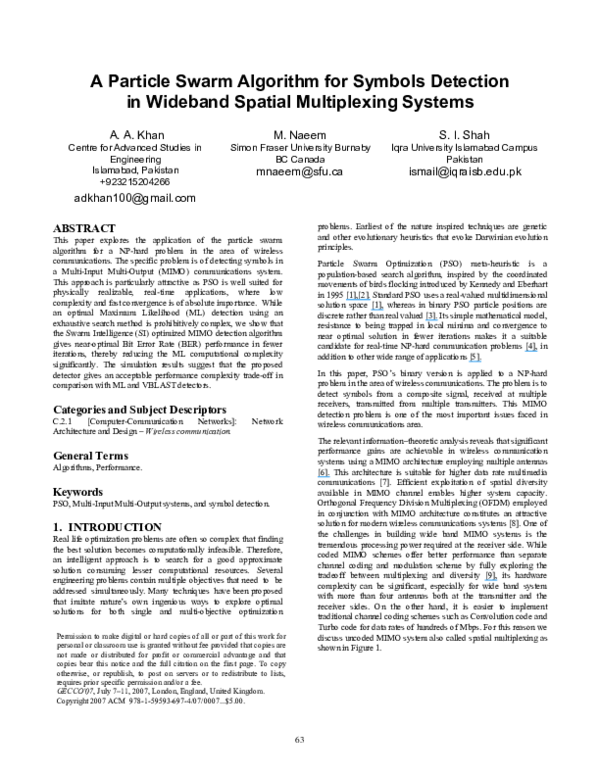 Pdf A Particle Swarm Algorithm For Symbols Detection In Wideband