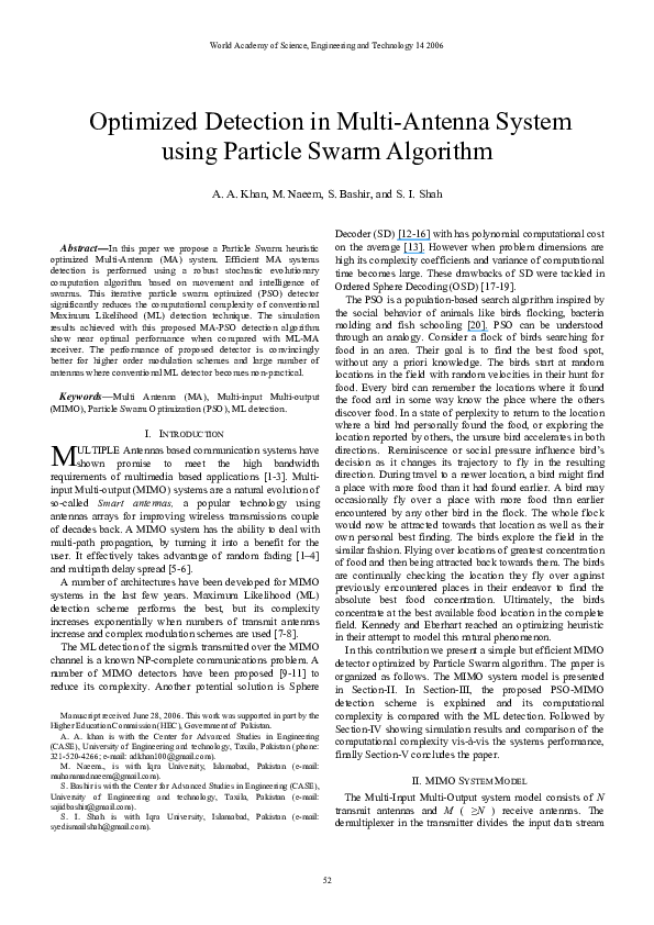Pdf Optimized Detection In Multi Antenna System Using Particle Swarm