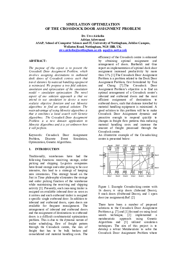(PDF) Simulation optimization of the crossdock door assignment problem (PDF) Simulation optimization of the crossdock door assignment problem