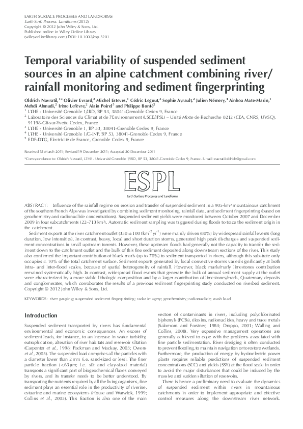 (PDF) Temporal variability of suspended sediment sources in an alpine catchment combining river ...