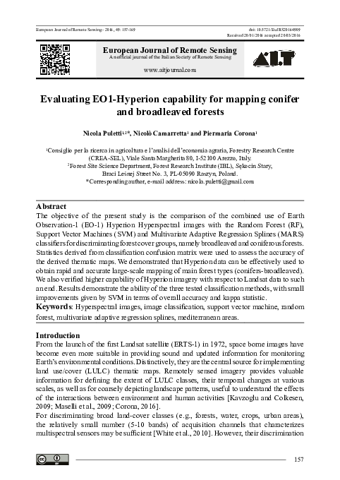 (PDF) Evaluating EO1-Hyperion capability for mapping conifer and ...