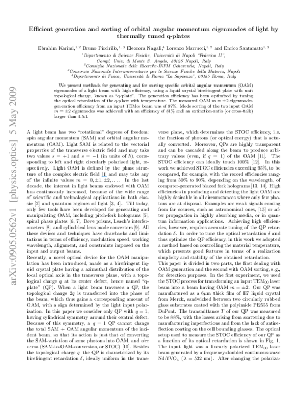 Pdf Efficient Generation And Sorting Of Orbital Angular Momentum