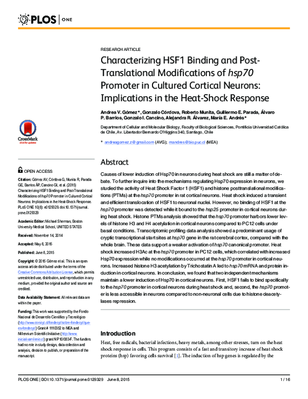Pdf Characterizing Hsf1 Binding And Post Translational Modifications