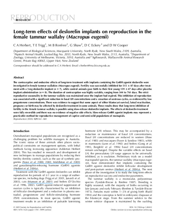 (PDF) Long-term effects of deslorelin implants on reproduction in the female tammar wallaby ...