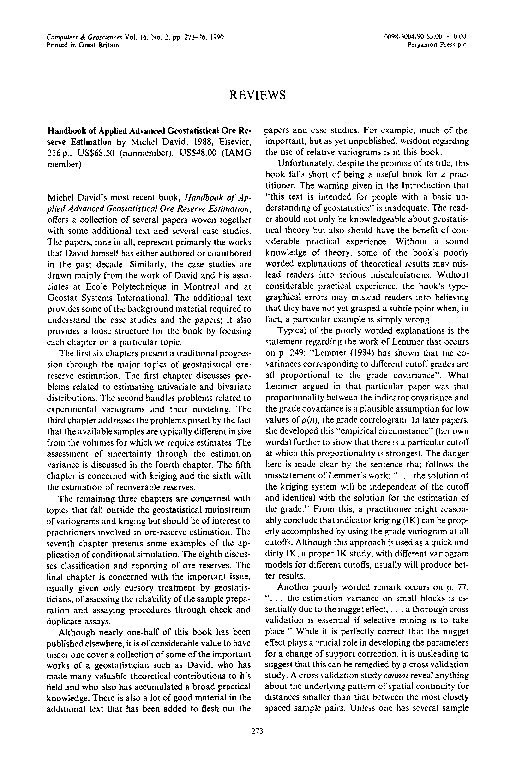 (PDF) Handbook of Applied Advanced Geostatistical Ore Reserve Estimation