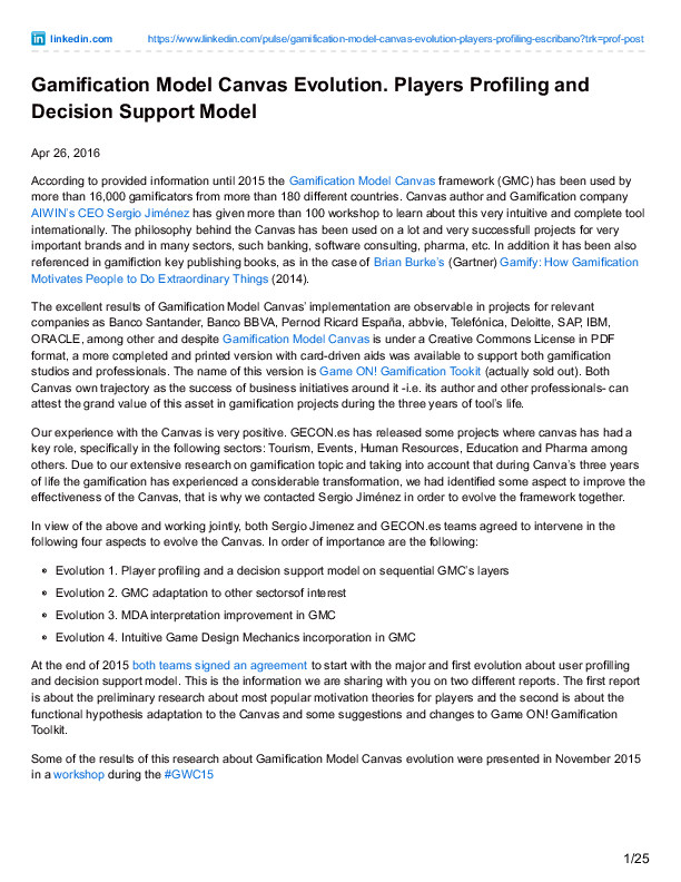 (PDF) Gamification Model Canvas Evolution. Players Profiling and Decision Support Model