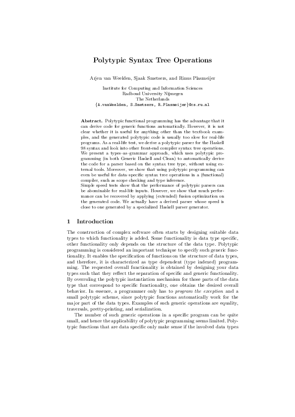 (PDF) Polytypic Syntax Tree Operations