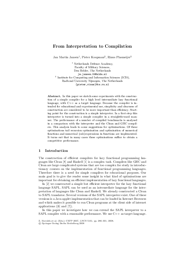 (PDF) From Interpretation to Compilation