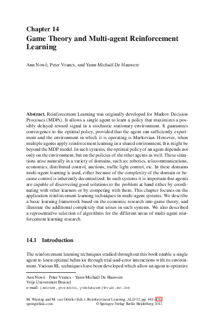 (PDF) Game Theory and Multi-agent Reinforcement Learning