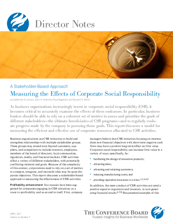 (PDF) A Stakeholder-Based Approach Measuring the Eff ects of Corporate ...