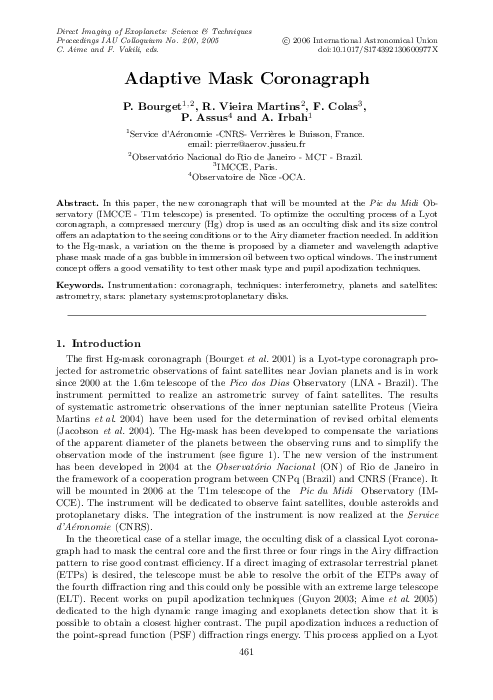(PDF) Extinction controlled adaptive mask coronagraph Lyot and phase ...