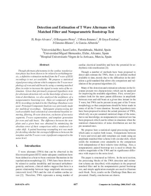 (PDF) Detection and estimation of T wave alternans with matched filter and nonparametric ...