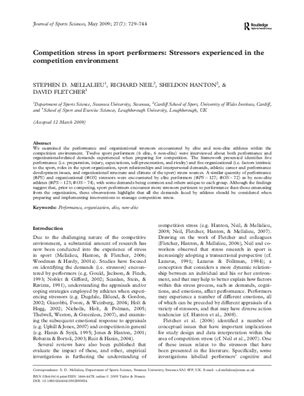 (PDF) Competition stress in sport performers: Stressors experienced in ...