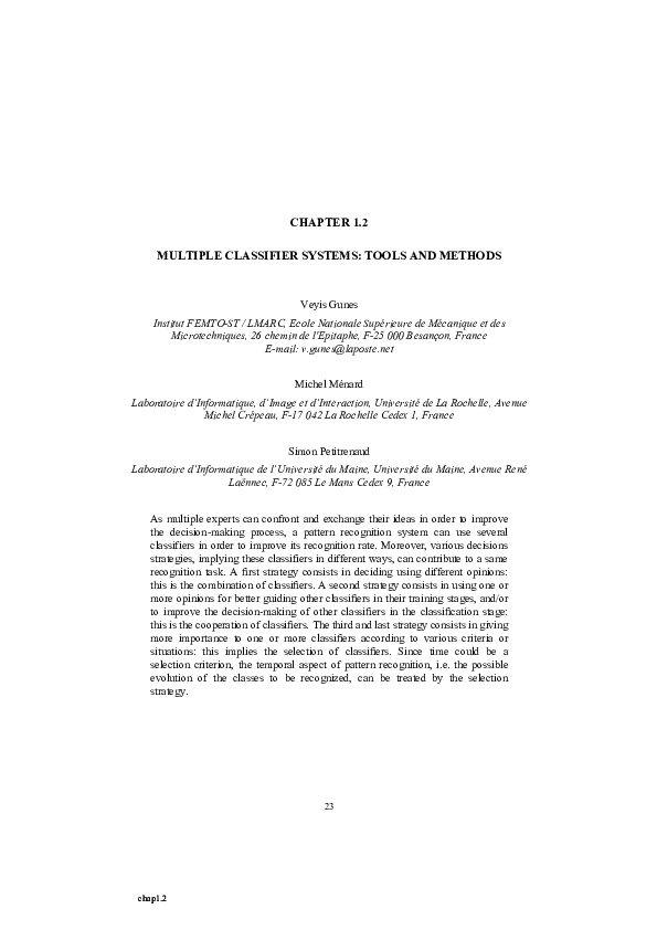 (PDF) Multiple Classifier Systems: Tools and Methods