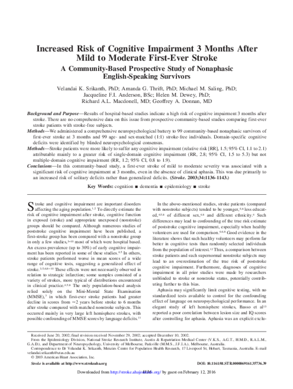 (PDF) Increased Risk of Cognitive Impairment 3 Months After Mild to ...