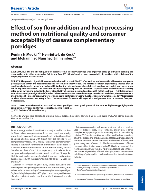 (PDF) Effect of soy flour addition and heat-processing method on ... (PDF) Effect of soy flour addition and heat-processing method on ...