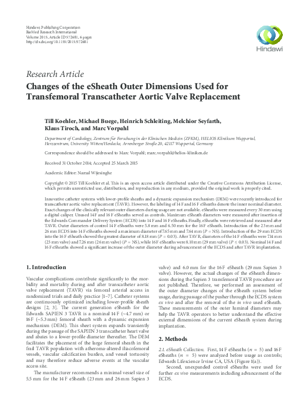 (PDF) Changes of the eSheath Outer Dimensions Used for Transfemoral ...