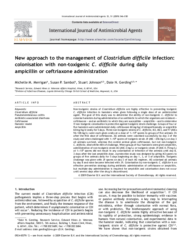 (PDF) New approach to the management of Clostridium difficile infection ...