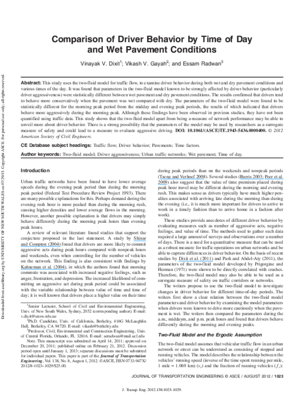 (PDF) Comparison of Driver Behavior by Time of Day and Wet Pavement ...