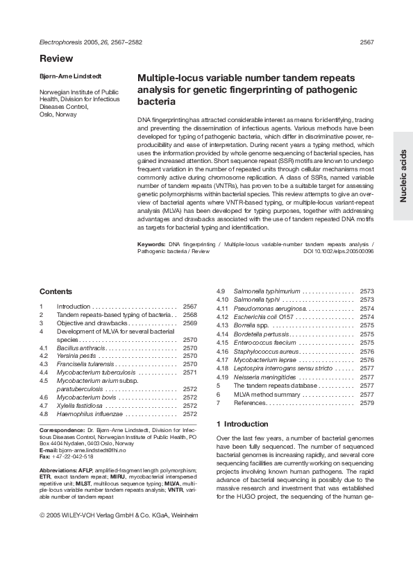 (PDF) Multiple-locus variable number tandem repeats analysis for genetic fingerprinting of ...
