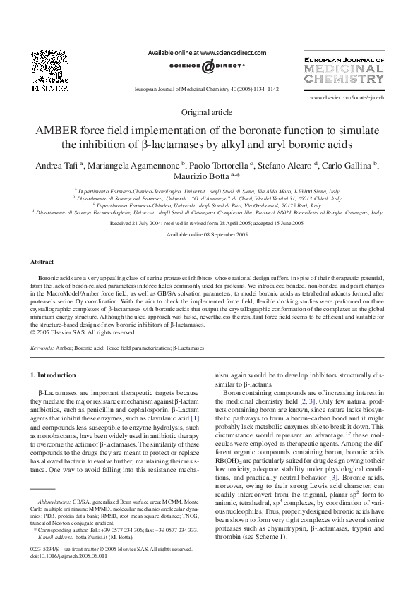 (PDF) AMBER force field implementation of the boronate function to ...