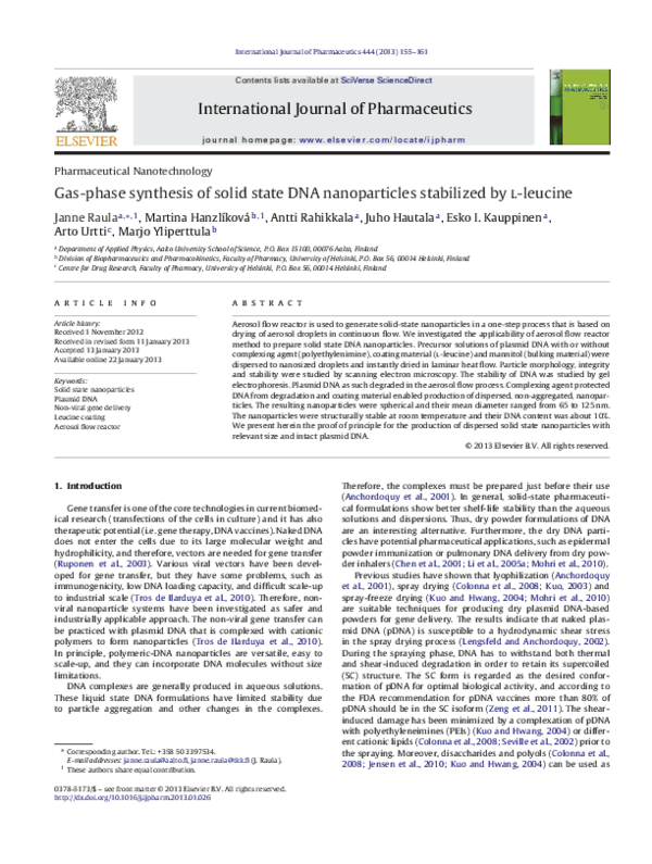 (PDF) Gas-phase synthesis of solid state DNA nanoparticles stabilized ...