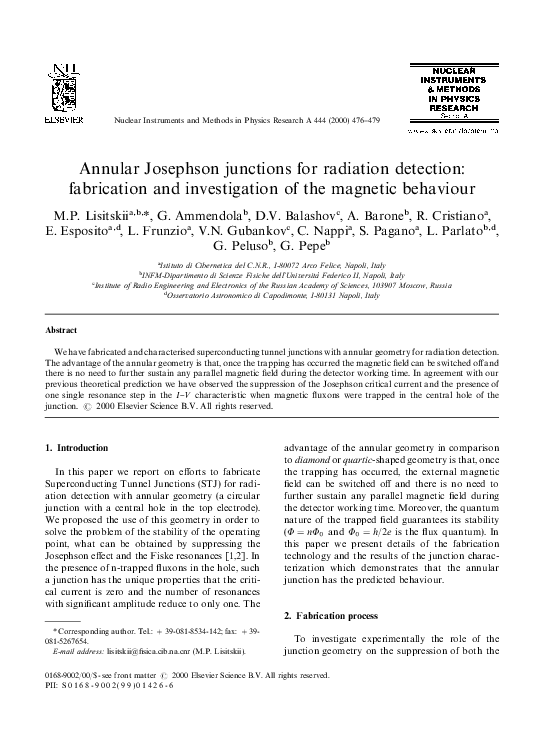 (PDF) Annular Josephson junctions for radiation detection: fabrication and investigation of the ...