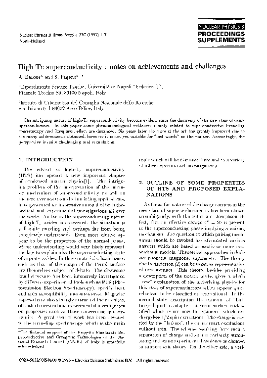 (PDF) High Tc superconductivity : notes on achievements and challenges