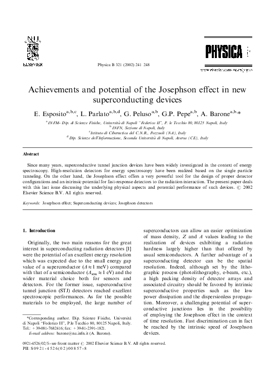 (PDF) Achievements and potential of the Josephson effect in new ...