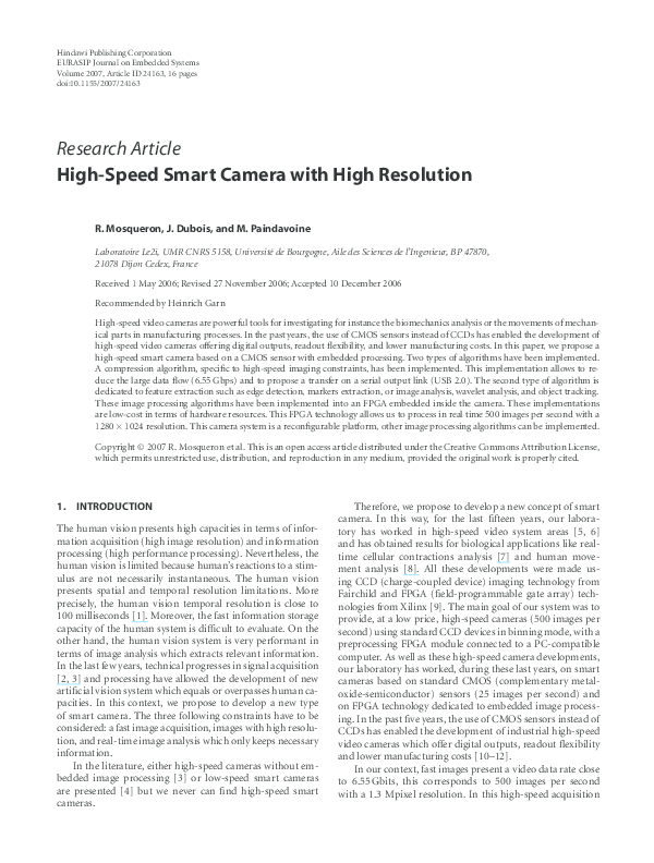 Pdf High Speed Cmos Camera With Embedded Processing 