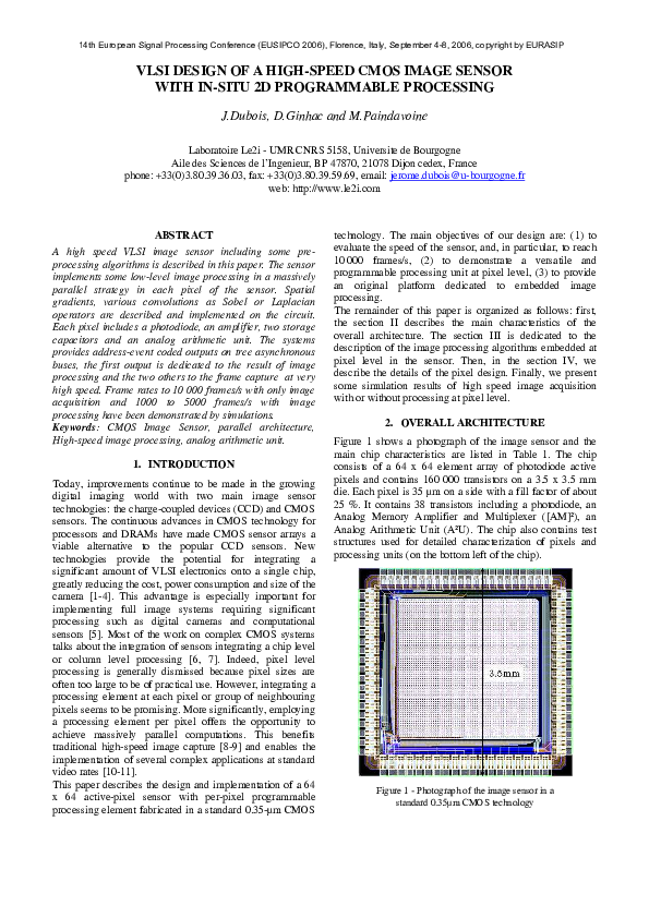 Pdf Vlsi Design Of A High Speed Cmos Image Sensor With In Situ 2d