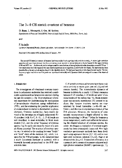 (PDF) The 3 ← 0 CH stretch overtone of benzene
