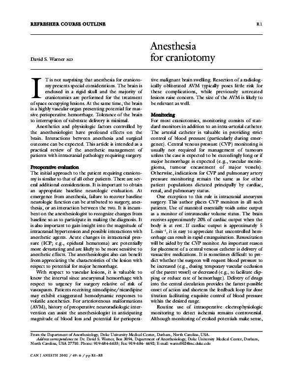 (PDF) Anesthesia for Craniotomy