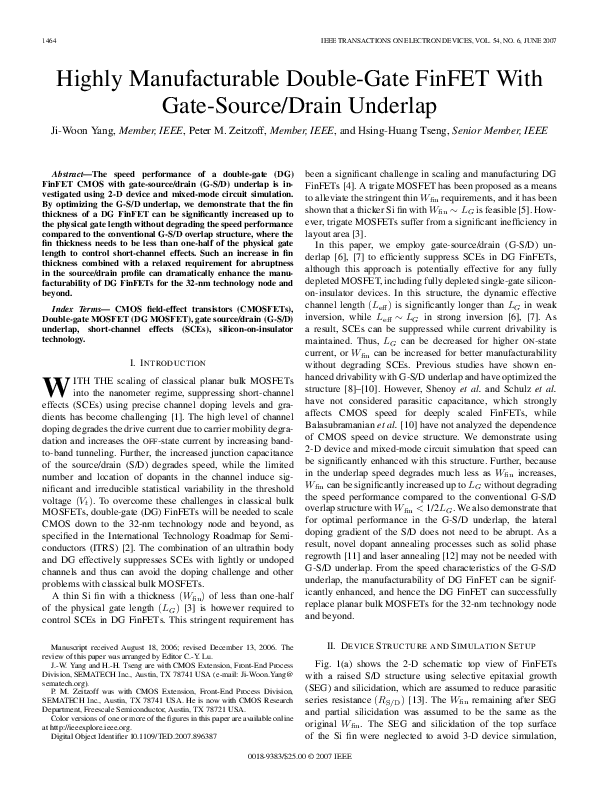 Pdf Highly Manufacturable Double Gate Finfet With Gate Source Drain