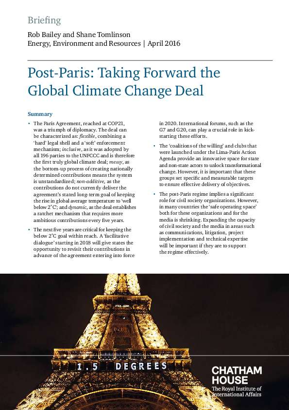 (PDF) Briefing Post-Paris: Taking Forward the Global Climate Change Deal