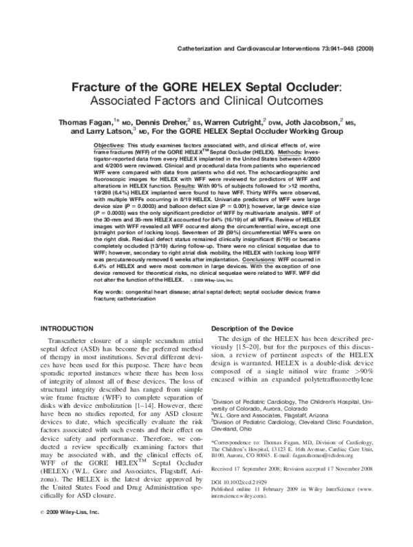 (PDF) Fracture of the GORE HELEX septal occluder: Associated factors ...