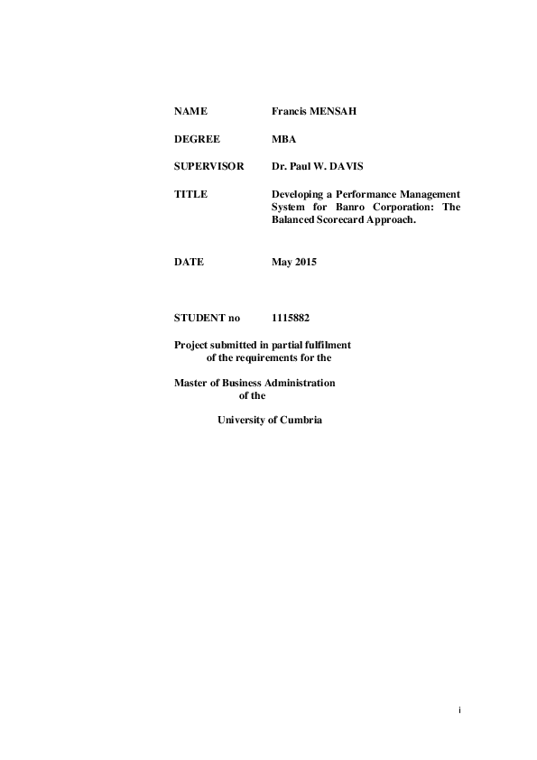 (PDF) TITLE Developing a Performance Management System for Banro ...