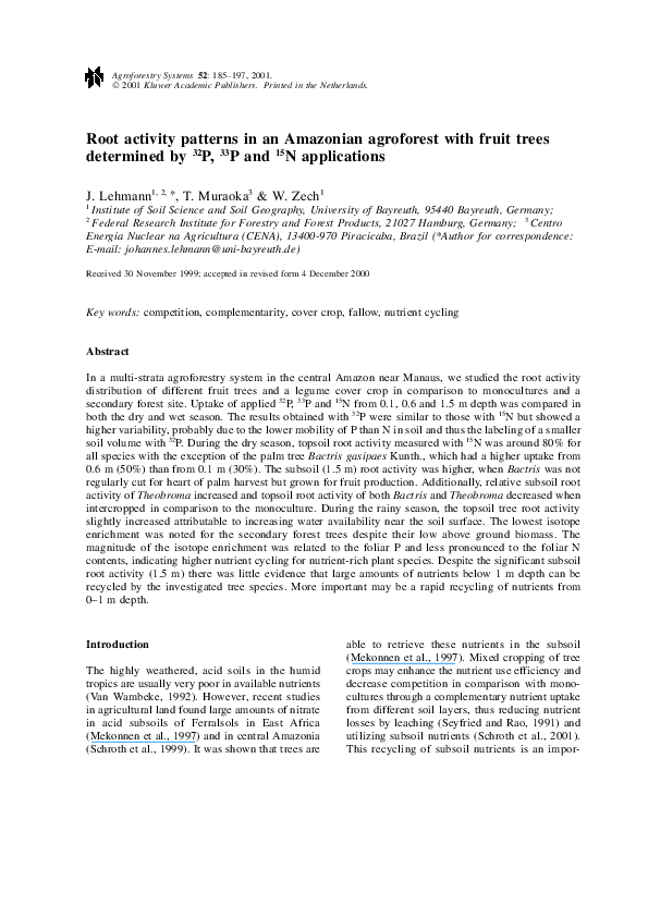(PDF) Root activity patterns in an Amazonian agroforest with fruit ...