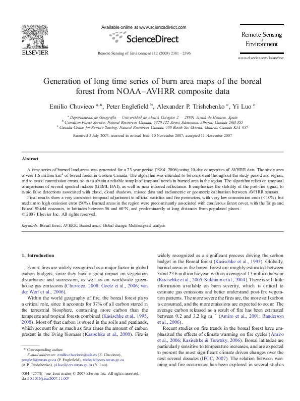 (PDF) Generation of long time series of burn area maps of the boreal forest from NOAA–AVHRR ...