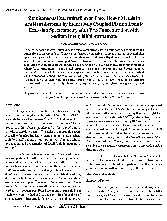 Pdf Simultaneous Determination Of Trace Heavy Metals In Waters By Atomic Absorption