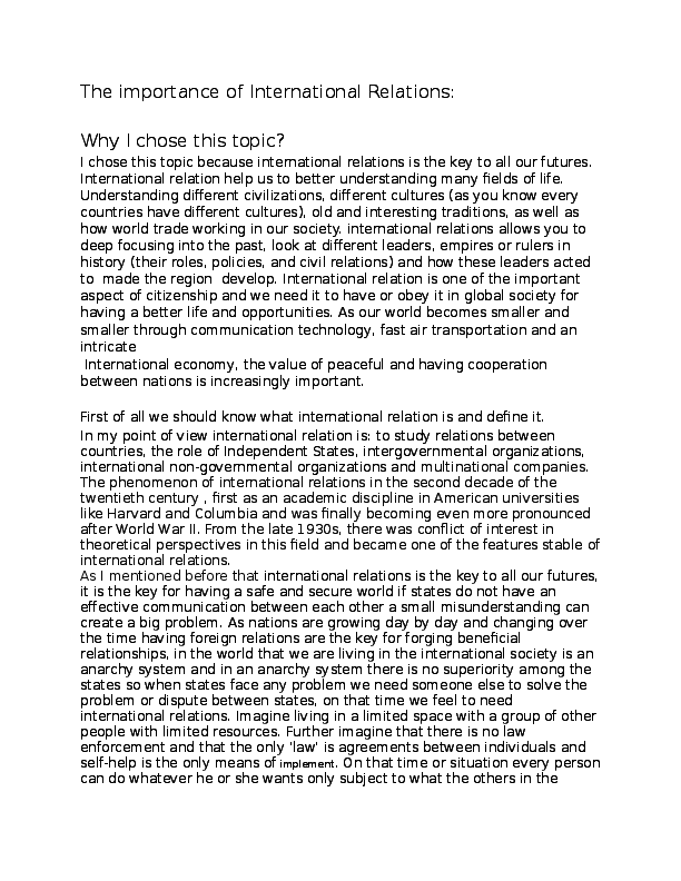 (DOC) The importance of International Relations