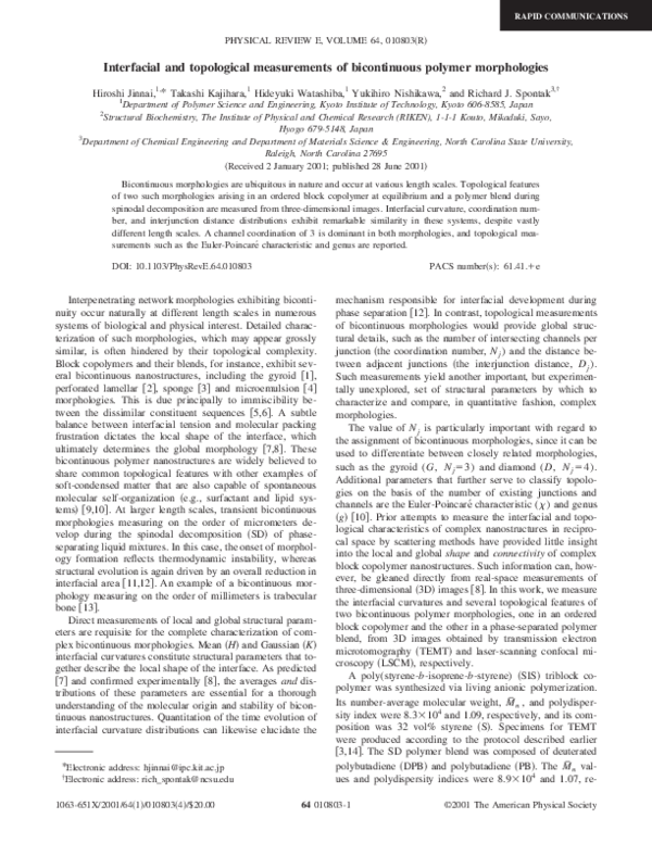 (PDF) Interfacial and topological measurements of bicontinuous polymer ...